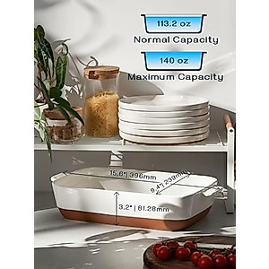 DOWAN Ceramic Baking Dish, 9x13 Deep Lasagna Pan, Large Casserole Dish with Handles, 4.3 Quarts Durable and Oven Safe Pan, for Roasting and Baking, Alabaster White