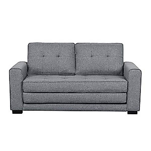 Container Furniture Direct Linen Mid Century Modern Living Room Squared Arm Fold Out Sofa Bed, 58", Pewter