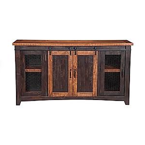 Martin Svensson Home Santa Fe 70" Solid Wood TV Stand, Antique Black and Aged Distressed Pine