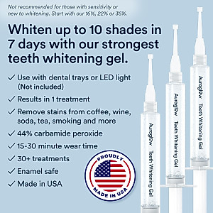 Auraglow 44% Teeth Whitening Gel Syringe Refill Pack, 44% Carbamide Peroxide, (3X) 5ml Syringes, 30 Whitening Treatments