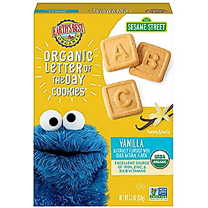 Earth's Best Organic Kids Snacks, Sesame Street Toddler Snacks, Organic Letter of the Day Cookies for Toddlers 2 Years and Older, Vanilla, 5.3 oz Box