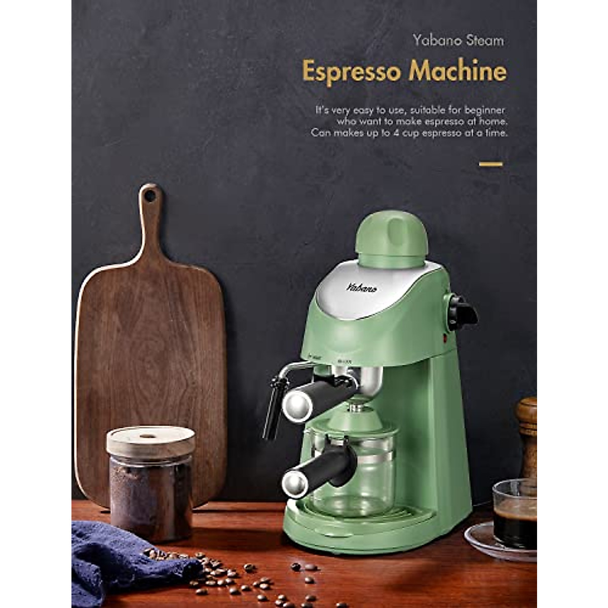 Yabano Espresso Machine, 3.5Bar Espresso Coffee Maker, Espresso and Cappuccino Machine with Milk Frother, Espresso Maker with Steamer (Green)