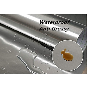 Yija Self Adhesive Brushed Metal Look Film Vinyl Waterproof Anti Greasy Counter Top Peel Stick Metallic Gloss Shelf Liner for Kitchen Cabinet 15.6inch by 79inch (Silver)