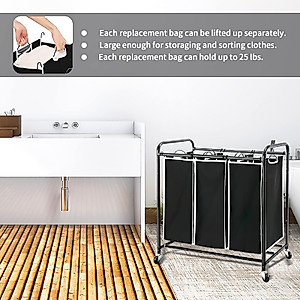 3 Bag Laundry Sorter Replacement Bags, Jhua 3 Pack Large Hamper Cart Removable Replacement Bags, 600D Laundry Hamper Liner Laundry Storage Organizer Replacement Bags, 14.9x9.0x21.7in, No Hangers