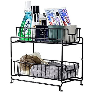 SUFAUY Pull-Out Sliding Drawer, 2 Tier Cabinet Organizer Metal Basket for Countertop Bathroom Storage, 123456