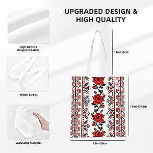 VACSAX Canvas Tote Bag for Women Reusable Shopping Bags Ukrainian Embroidery Style Rose Print Shoulder Handbag Aesthetic Totes for Grocery