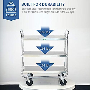 Lakeside Manufacturing 493 Utility Cart, Stainless Steel, 3 Shelves, 500 lb. Capacity (Fully Assembled)
