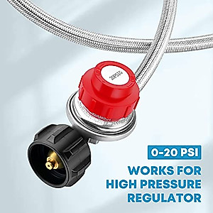 Kohree 8 FT High Pressure Propane 20 PSI Adjustable Regulator with Hose Stainless Steel Braided QCC-1 Type Connection for Turkey Fryer, Firepit, Newer U.S. 5-40lb Propane Gas Tanks, Cooker