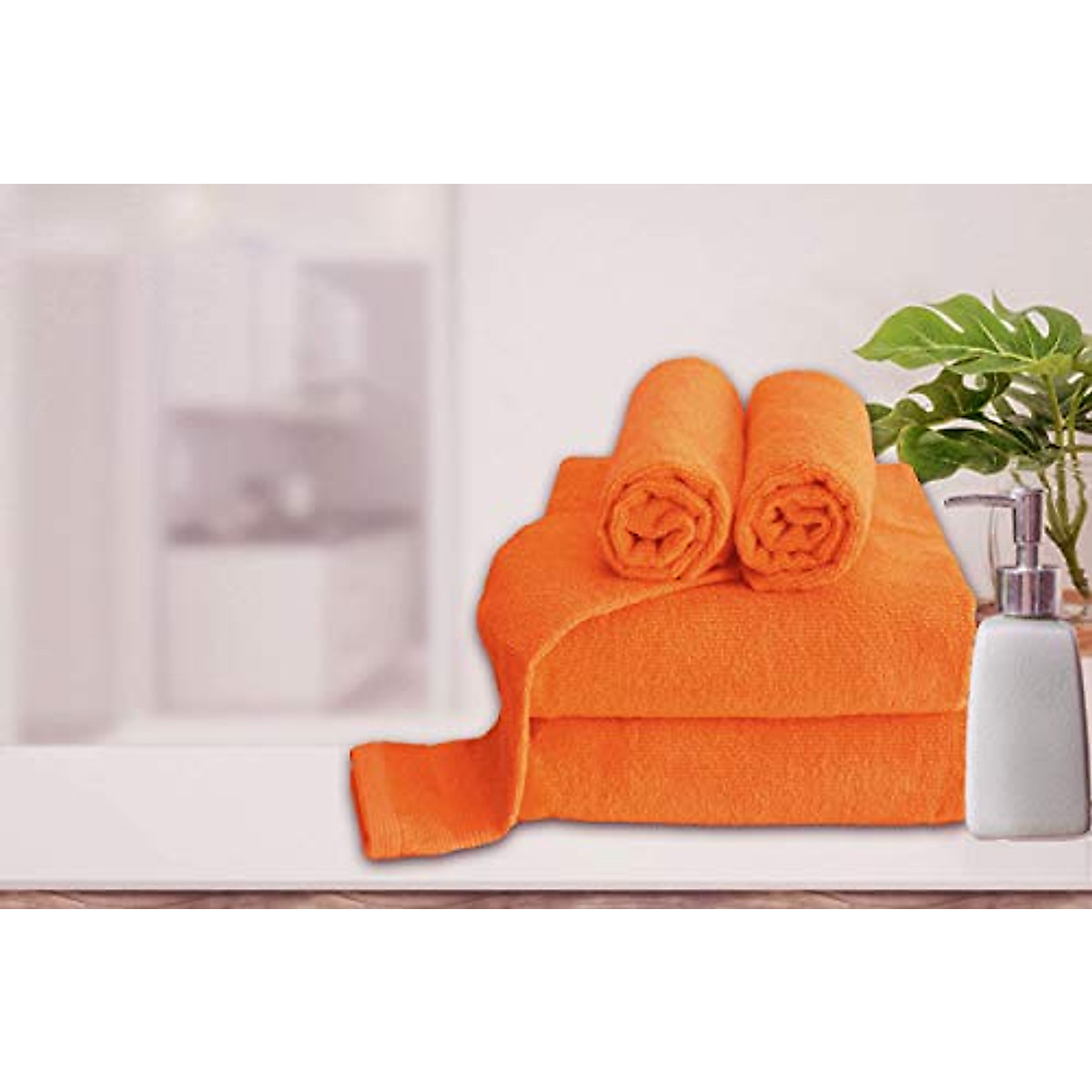 Belizzi Home 8 Piece Towel Set 100% Ring Spun Cotton, 2 Bath Towels 27x54, 2 Hand Towels 16x28 and 4 Washcloths 13x13 - Ultra Soft Highly Absorbent Machine Washable Hotel Spa Quality - Orange