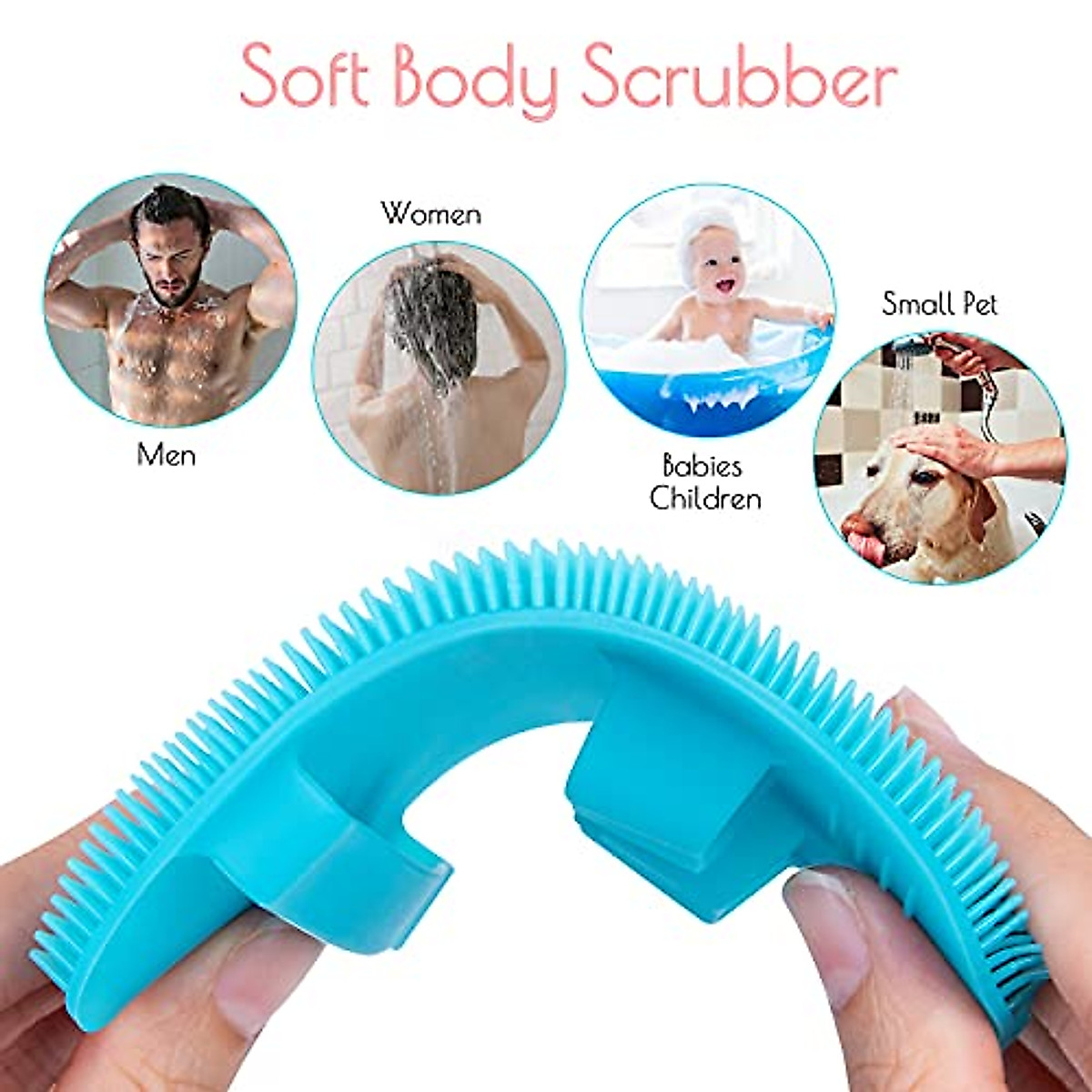 2 Pack Soft Silicone Shower Brush, Body & Face & Short Hair Wash, Bath Exfoliating Skin Massage Scrubber, Dry Skin Brushing Glove Loofah, Fit for Sensitive and All Kinds of Skin (Blue+Gray)