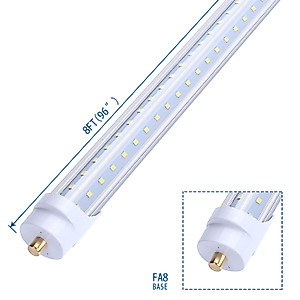 T8 V Shaped 8FT LED Tube Light,Need Bypass Ballast,65W Single Pin FA8 Base 7800LM 6000K Cold White, 8 Foot (Replace 150W LED Fluorescent Bulbs) Dual-Ended Power AC 85-277V 12 Pack