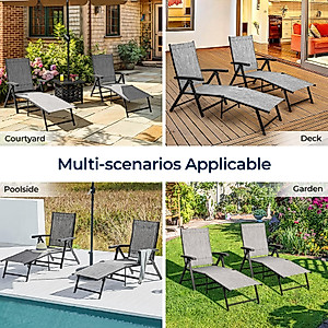 Yaheetech Outdoor Folding Chaise Lounge Set of 2 Patio Reclining Chairs w/Adjustable 7-Position Back for Beach Pool Garden Yard Deck Gray