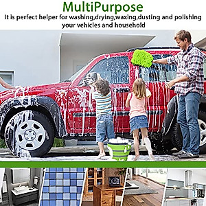 GreatCool Car Wash Collapsible Bucket with 3-in-1 Car Wash Mitt, Coral Velvet + Weave + Chenille Microfiber Glove Sponge, 10L (2.6 Gallon) Portable Folding Basin Pail for Car Household Cleaning