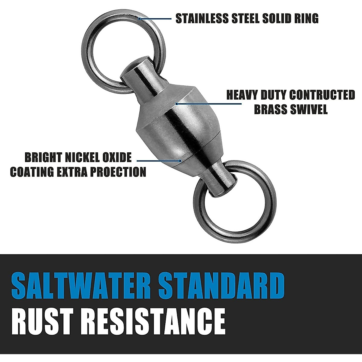 Dr.Fish 50 Pack Fishing Ball Bearing Swivels Saltwater Fishing Swivels Stainless Swivels Fishing Tackle Heavy Duty Black Nickel Terminal Tackle Barrel Swivels Leader Lures Connector Offshore Size 5