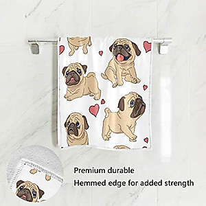 MOYYO Funny Cartoon Dogs Pugs Puppies Hand Towel Soft Highly Absorbent Large Hand Towels 15 x 30inch Fingertip Towels Bath Towel Multipurpose for Hand Face Bathroom Gym Hotel Spa