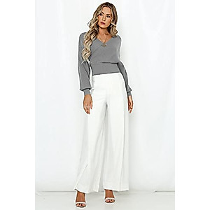 ZAFUL Women's V Neck Crop Knitted Sweater Long Sleeve Drop Shoulder Ribbed Jumper Pullover Solid Tops