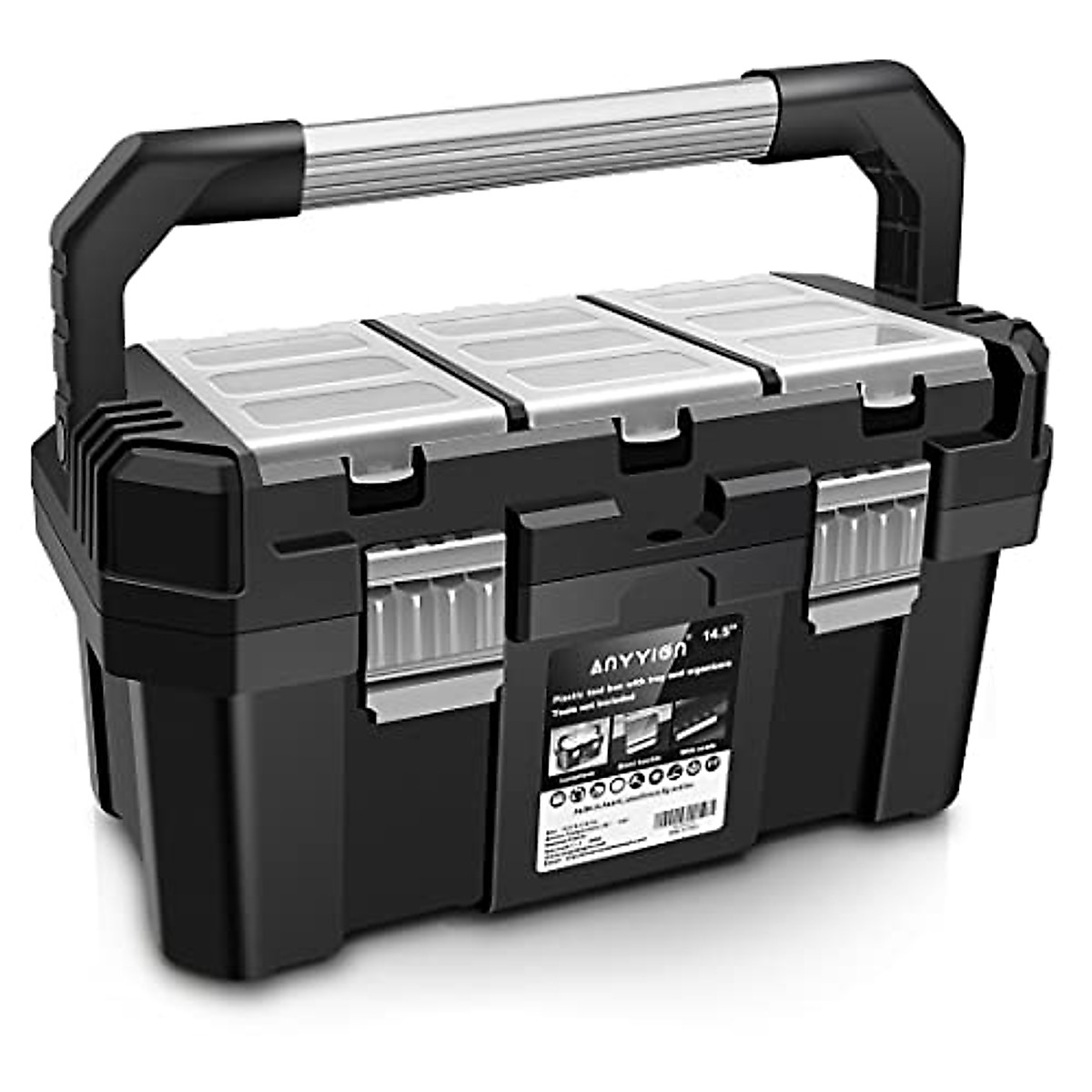 Anyyion 14.5-Inch Tool box with Removable Tray , Truly Strong and Durable For Craft Storage, Household（14.5In）