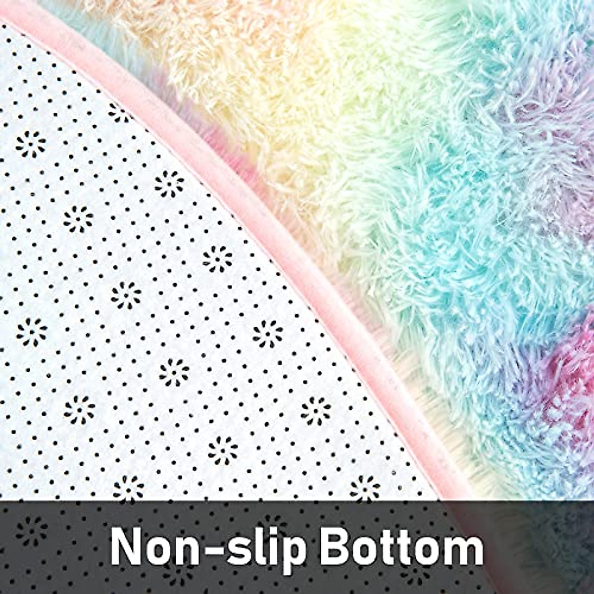 ST. BRIDGE Soft Round Rainbow Rug for Girls Room, Fluffy Circle Rug for Kids Room Decor, Indoor Modern Anti-Skid Fuzzy Nursery Mats, Shaggy Fur Area Rugs for Living Room Bedroom Plush Carpet, 4 Feet