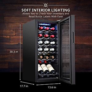 Ivation 18 Bottle Compressor Wine Cooler Refrigerator with Wi-Fi Smart App Control Cooling System | Large Freestanding Wine Cellar Fridge For Red White Champagne or Sparkling, Black Glass Door & Lock