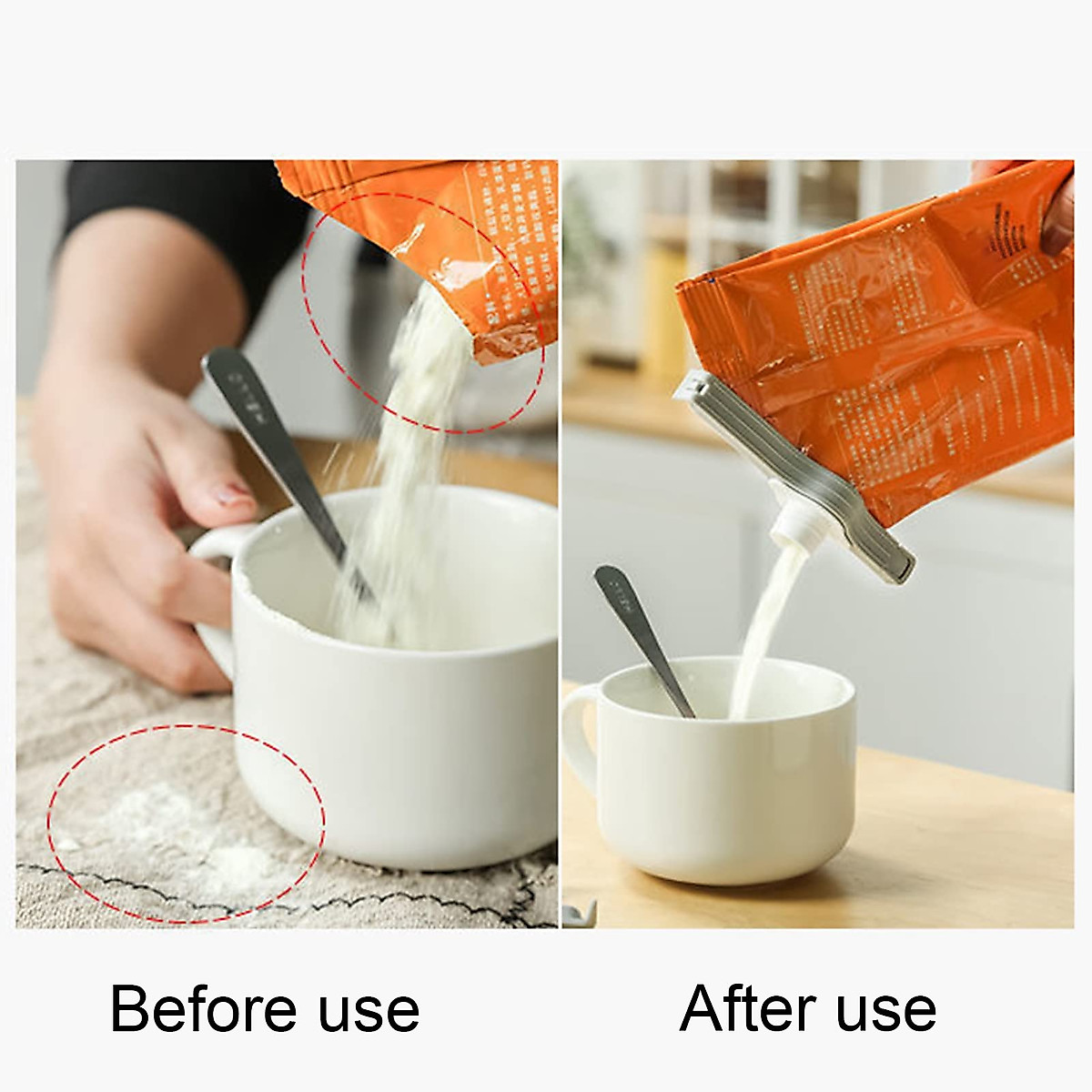 10 Pcs Pouring Clips Food Sealing Clip Chip Bag with Lid, Food Storage Clips with Pour Spout for Sealing Package Coffee Sugar Cereal Washing powder Whipping Cream with Sealing Rotation Cover Grey