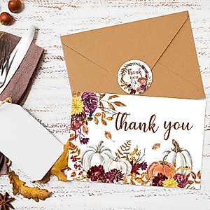 Whaline 36 Pack Fall Thank You Card Watercolor Floral Pumpkin Leaves Greeting Cards with Envelope Sticker Blank Note Cards for Autumn Thanksgiving Wedding, 4 x 6 Inch