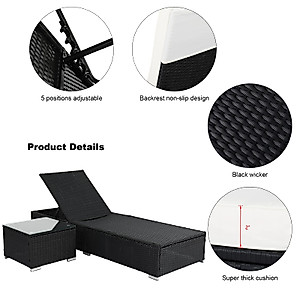 Kcelarec Outdoor Lounge Chair with Table, All-Weather PE Rattan Patio Chaise Lounge Chair, Wicker Poolside Lounge Chair with Coffee Table