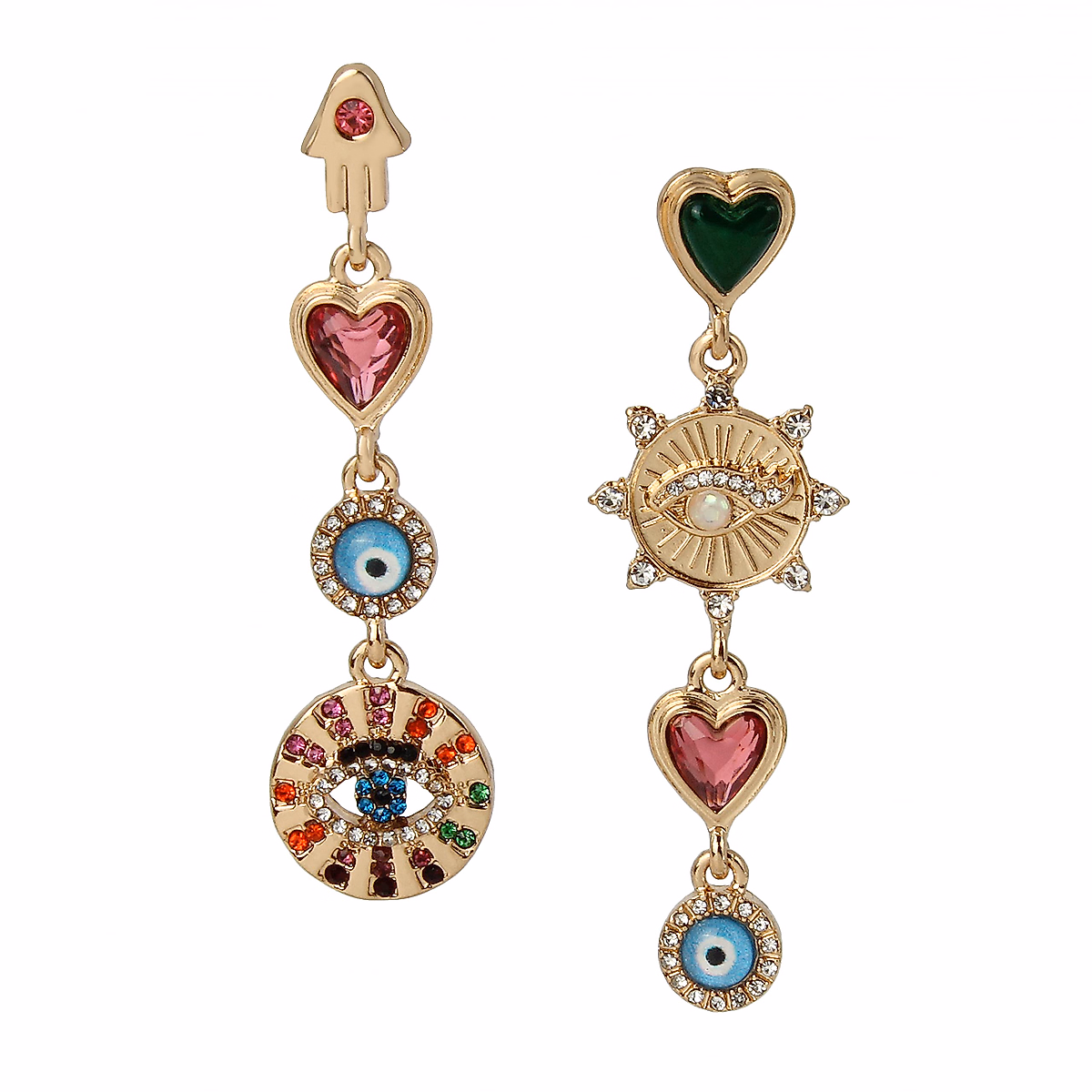 Betsey Mismatch Linear Earrings, MULTI, (360524GLD966)