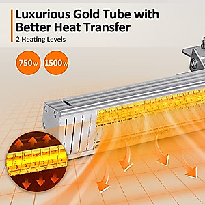 Patio Heater-Air Choice Electric Infrared Heater 1500W Wall Mounted Indoor Outdoor, Quiet Instant Heating with LCD Display Remote Control Full Protection, Space Heater for Large Room Garage Backyard