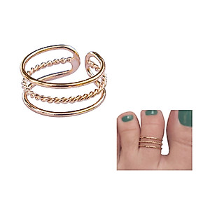 Handmade Gold Triple Band Adjustable Toe Ring, Yellow Gold Plated over Sterling Silver, Classic 3 Rows Dainty Open Toe, Pinky or Knuckle Rings for Women, Beach Foot Jewelry, By MiYa Jewelry