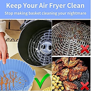 Air Fryer Silicone Liners 8 Inch, 2 Pack Air Fryer Accessories for Ninja Air Fryer Liners Reusable with Handle, Basket for 5 QT 6QT 7 QT, Red & Blue