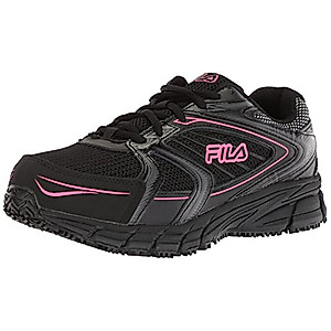 Fila Women's Memory Reckoning 8 Slip Resistant Steel Toe Running Shoe Sr St, Black/Black/KOPK, 7.5