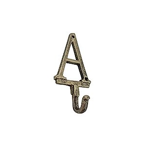 Handcrafted Nautical Decor Rustic Gold Cast Iron Letter A Alphabet Wall Hook 6"