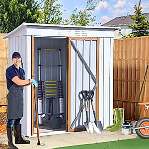 Morhome 5x3 FT Outdoor Storage Shed,Sheds & Outdoor Storage,Garden Shed with Sliding Door, Metal Shed Lean to Shed with Pent Roof and Vents, Outdoor Sheds Storage Outside Cabinet for Backyard, Patio