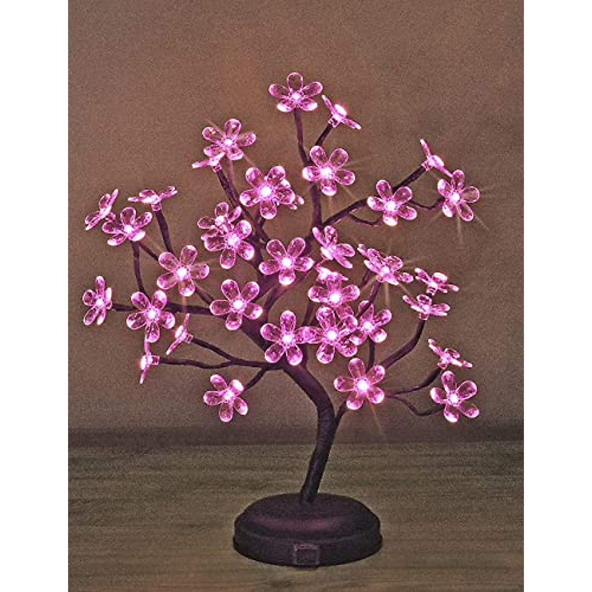 LIGHTSHARE 18-inch Crystal Flower LED Bonsai Tree, Pink Light, 36 LED Lights, Battery Powered or DC Adapter(Included), Built-in Timer