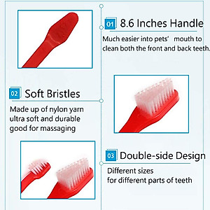 Zeyaa 10 Pack Pet Dog Toothbrush, 2 Triple Head Pet Toothbrushes 3 Double Head Tooth Brush 5 Pack Finger Rubber Toothbrushes, Multi-Angle Dental Cleaning Brushes for Dog Cat Oral Dental Health