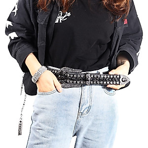 MINGSUN Rhinestones Belt for Men Women, Skulls Belts Western Leather Sparkle Shining Diamond Studded Belts