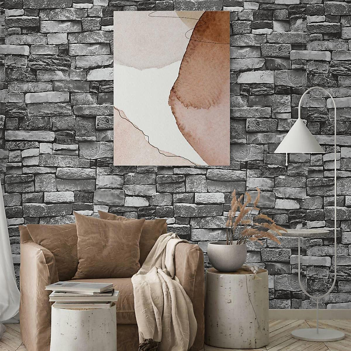 lenify Brick Wallpaper Peel and Stick Stone Wallpaper 17.7inch x 118.1inch Grey Stone Brick Paper Faux Stone Peel and Stick Wallpaper Grey Brick Self Adhesie Paper Modern Decorative Waterproof Vinyl