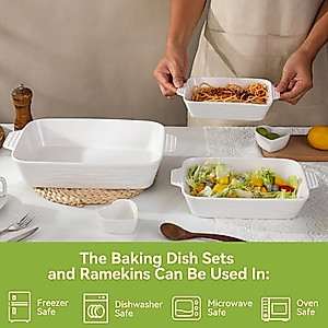 Baking Dish for Oven Casserole Dishes Bakeware Set With Ramekin Ceramic Lasagna Pan 9×12.8 Inch Large Deep Baking Dishes Rectangular Non-Stick Baking Pans for Kitchen Baking and Roasting White