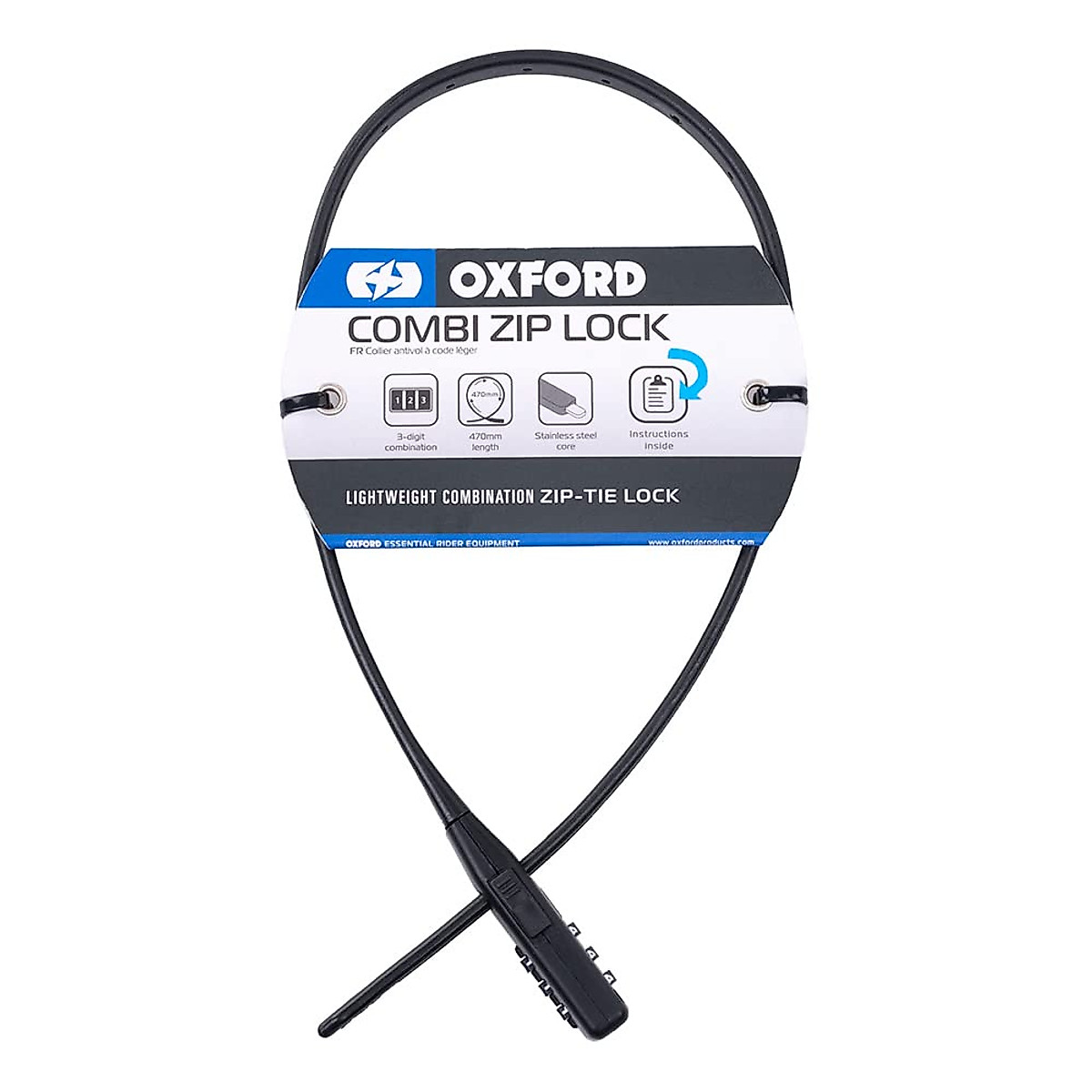 Oxford Products, Black, One Size LK150 Combo Multi-use Security Tie & Bike Combination Cycle/Cafe/Buggy/Ski/Helmet Lock