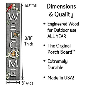 My Word! Welcome w/Pair of Cardinals - Tall Outdoor Welcome Sign / Porch Leaner for Front Door, 46.5" Welcome Sign for Standing Front Porch Decor - Tall Vertical Rustic Farmhouse Home Decor Welcome Porch Sign, Spring Summer Porch Decor