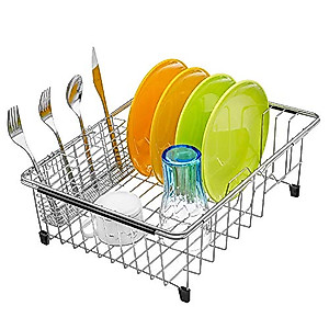SANNO Stainless Steel Cutlery Utensil Holder Silverware Organizer Rack with Hooks Removable Drying Rack Silverware Holder Utensil Cutlery Basket Kitchen Dish Drainer Dish Drying Rack