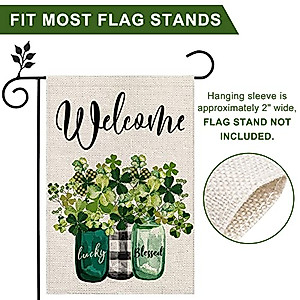 Whaline St. Patrick's Day Garden Flag Vase Lucky Clover Garden Yard Flag Mason Jars Double Sided Print Yard Banner Irish Spring Seasonal Outdoor Home Decoration Garden Flag Welcome Yard Decoration