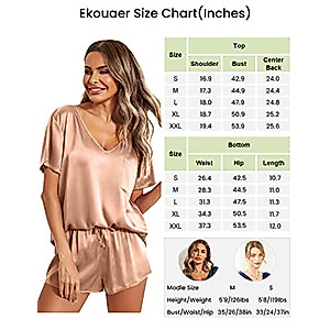Ekouaer Women's Soft Satin Sleepwear Plus Size Silk Nightwear Classic Short Sleeve Two Piece Pajama Set (Rose Pink,XXL)