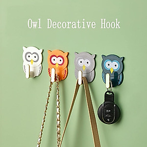 JruiZhp Cute Coat Hooks Mixed Color Self Adhesive Owl Hook, 4Pcs Owl Wall Hangers for Kitchen, Kids Bedroom,Bathroom Hanging Bag Hat Towels Key