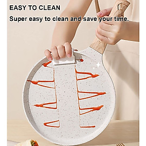 JUSTUP Non Stick Skillet Pan, 11 Inch Nonstick Crepe Pan Dosa Pan, Die-cast Auluminium Pancake Griddle Pan, PFOA Free Cooking Pan for Tortillas, Pancakes, Omelette, Egg Pan (11 Inch White)