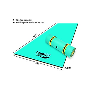 ALADDIN WATER MAT 12x6 Ft, 3 Layers, Newest Model, Floating Water Pad-Mat-Island-Giant Lilly Pad for Ocean, Pools, Lakes, Rivers - (Green/Yellow)