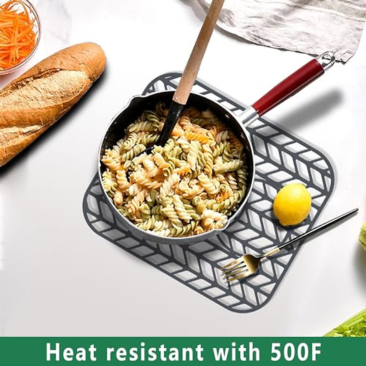 GUUKIN Sink Protectors for Kitchen sink, 13 5/8" x 11 5/8" Folding Non-slip Silicone Sink Mat Grid for Bottom of Farmhouse Stainless Steel Porcelain Sink with 3 Reserved Holes Pack of 2