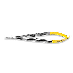 Cynamed TC Castroviejo Micro Needle/Suture Holder Driver with Tungsten Carbide Inserts and Gold Ends - Premium Grade Instrument (5.5 in. Straight Jaws)