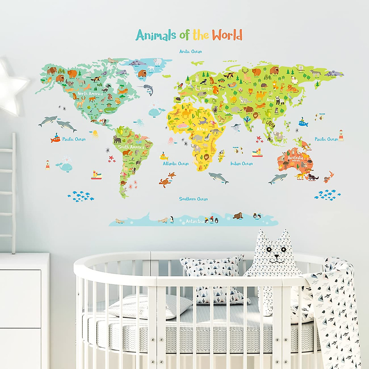 DECOWALL DL-1815 Animals of The World Kids Wall Stickers Wall Decals Peel and Stick Removable Wall Stickers for Kids Nursery Bedroom Living Room