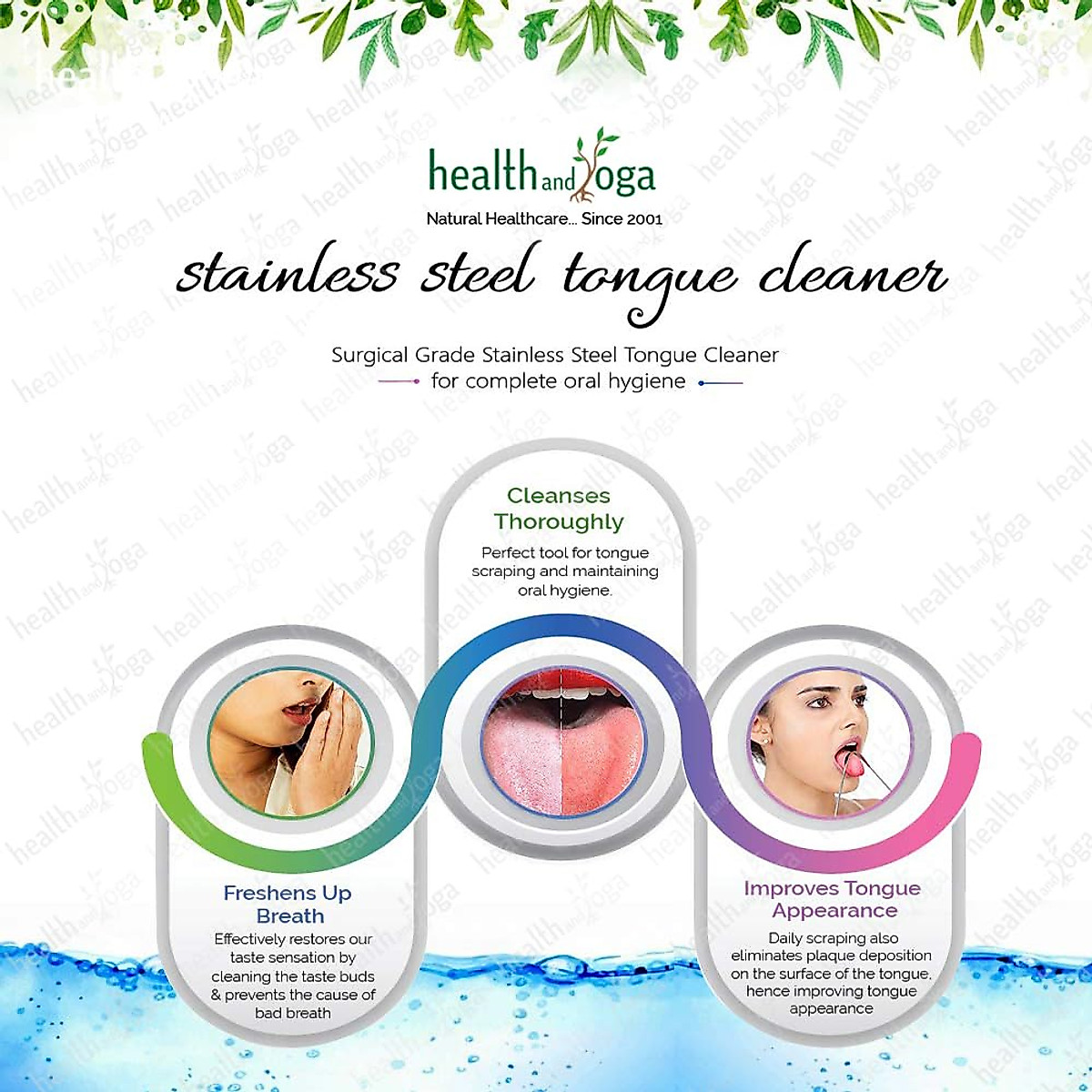 HealthAndYoga™ Tongue Cleaner Scraper - Hygienic, Surgical Grade, Non-Synthetic Grip – Sterilizable Tongue Brush Cleaner (Surgical Steel - 1 Pack)